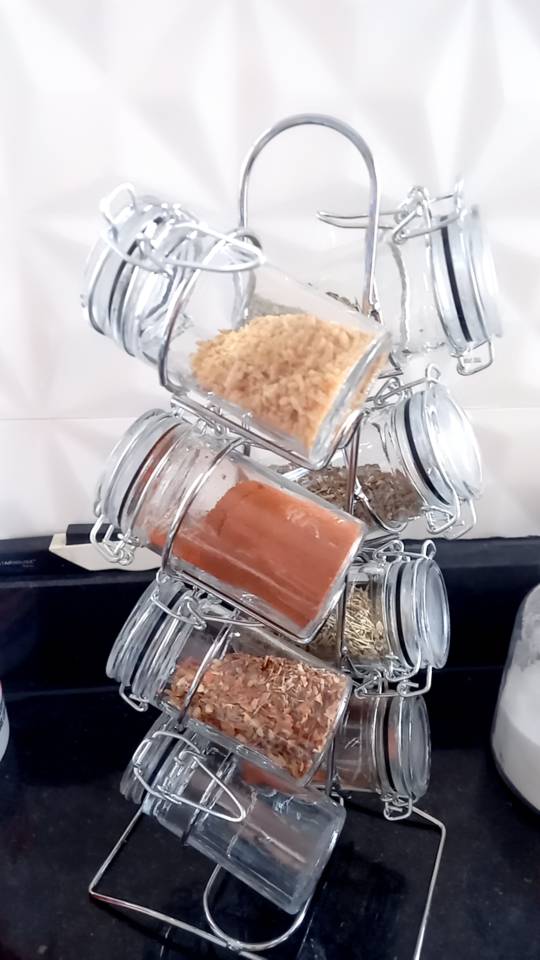 034 - Conjunto 8 Potes para Temperos de Vidro com Tampa Hermética e ...